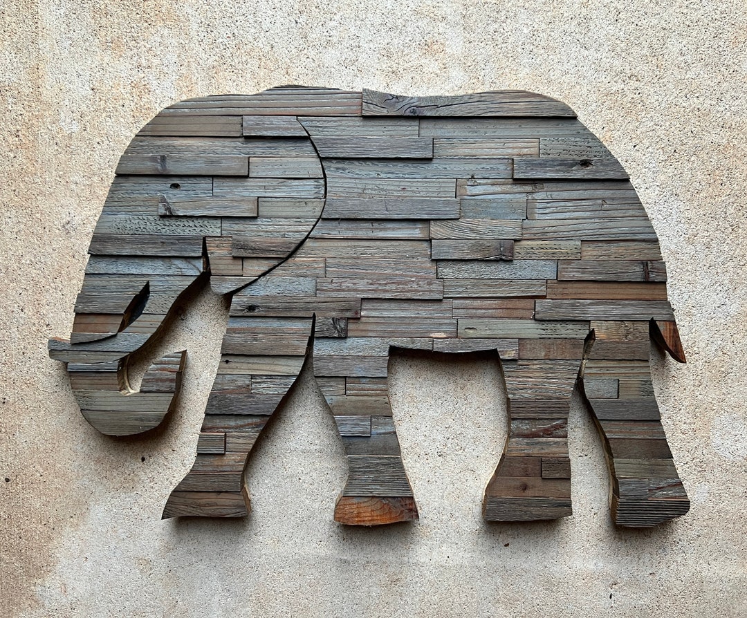 Handcrafted Rustic Wooden Elephant Wall Art Decor Unique Shaped Hanging ...