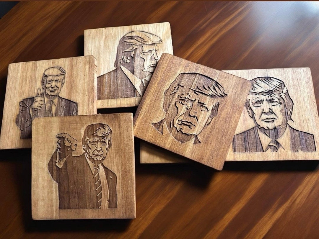 Engraved Donald Trump Wooden Coasters: MAGA Patriotic Gift, Set of 5 - Etsy