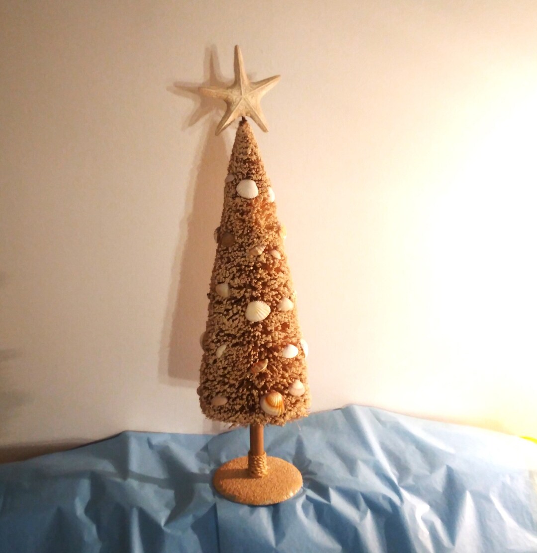 Vintage Handmade Natural Fiber Flocked Seashell Centerpiece Tree - Etsy