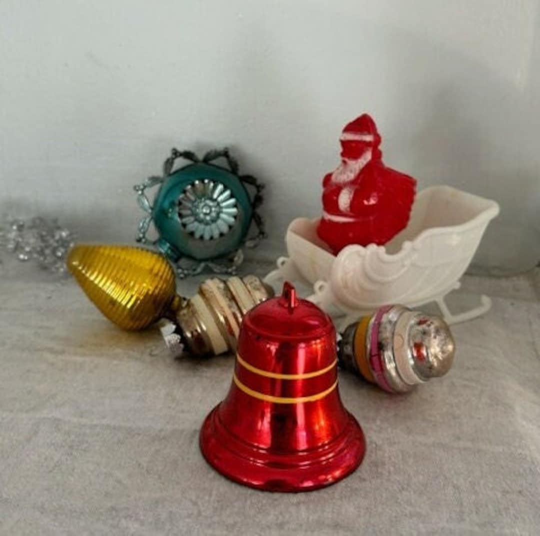 Vintage 1950s Santa in Sleigh and Ornaments - Etsy