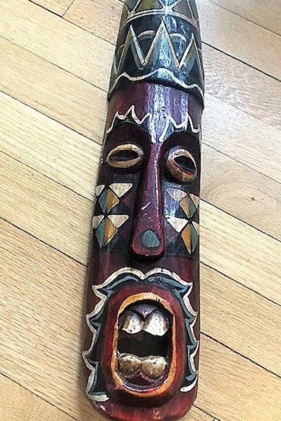 Vintage Hand Painted Mask Tall Indonesia Native Rare Wood | Etsy