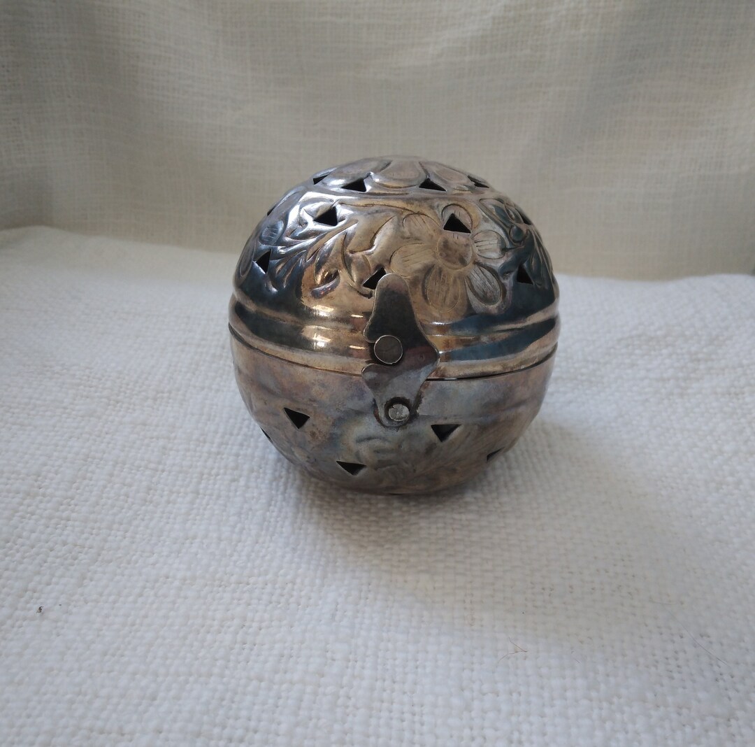 Vintage Silver Plated Etched Floral Brass Potpourri Ball Ornament - Etsy