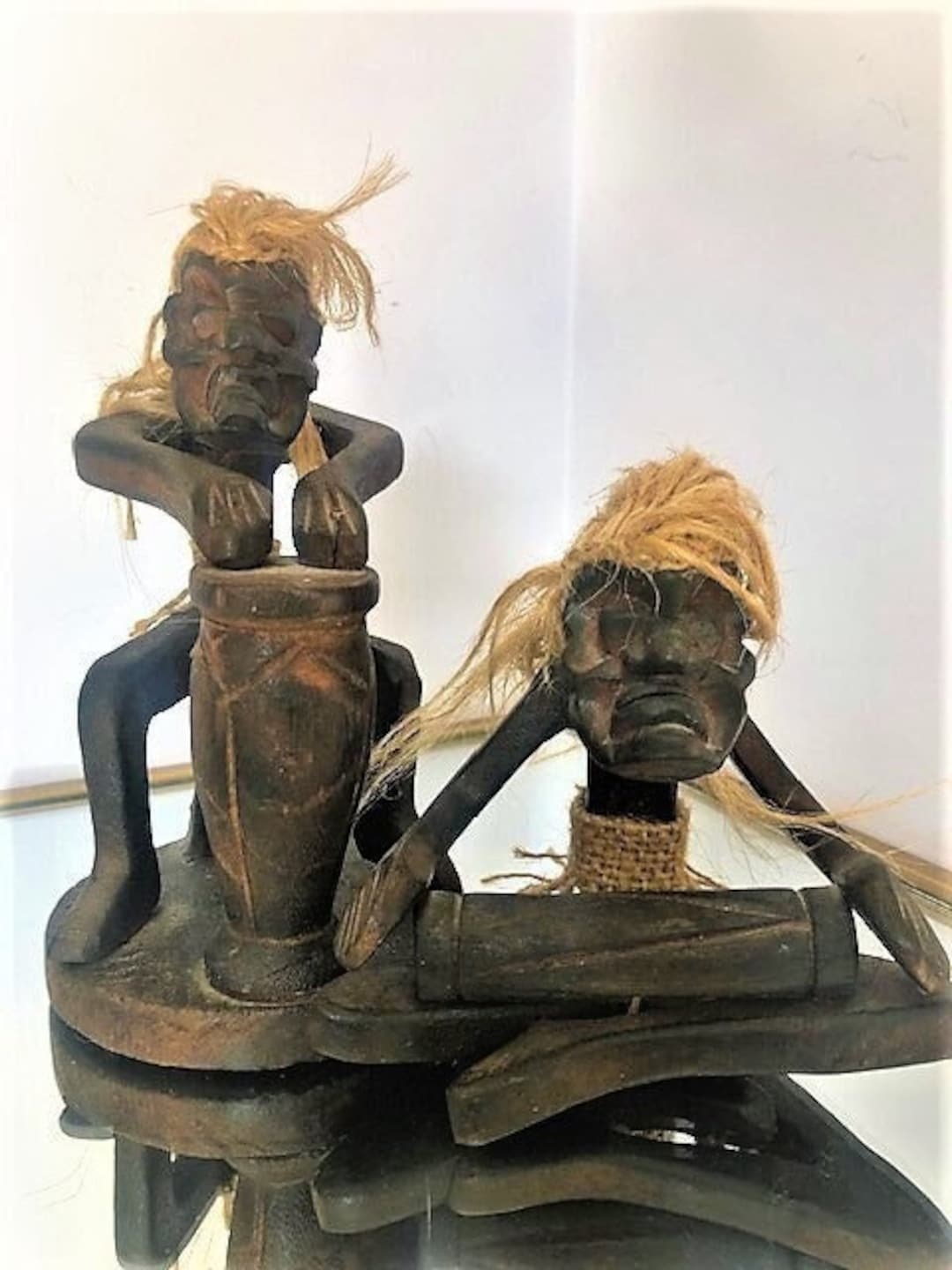Vintage African Wooden Tribal Men Playing Bongos - Etsy