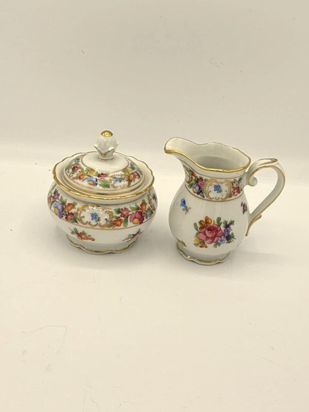 Vintage Schumann China Dresden Line Pattern Miniature Creamer and Sugar ...