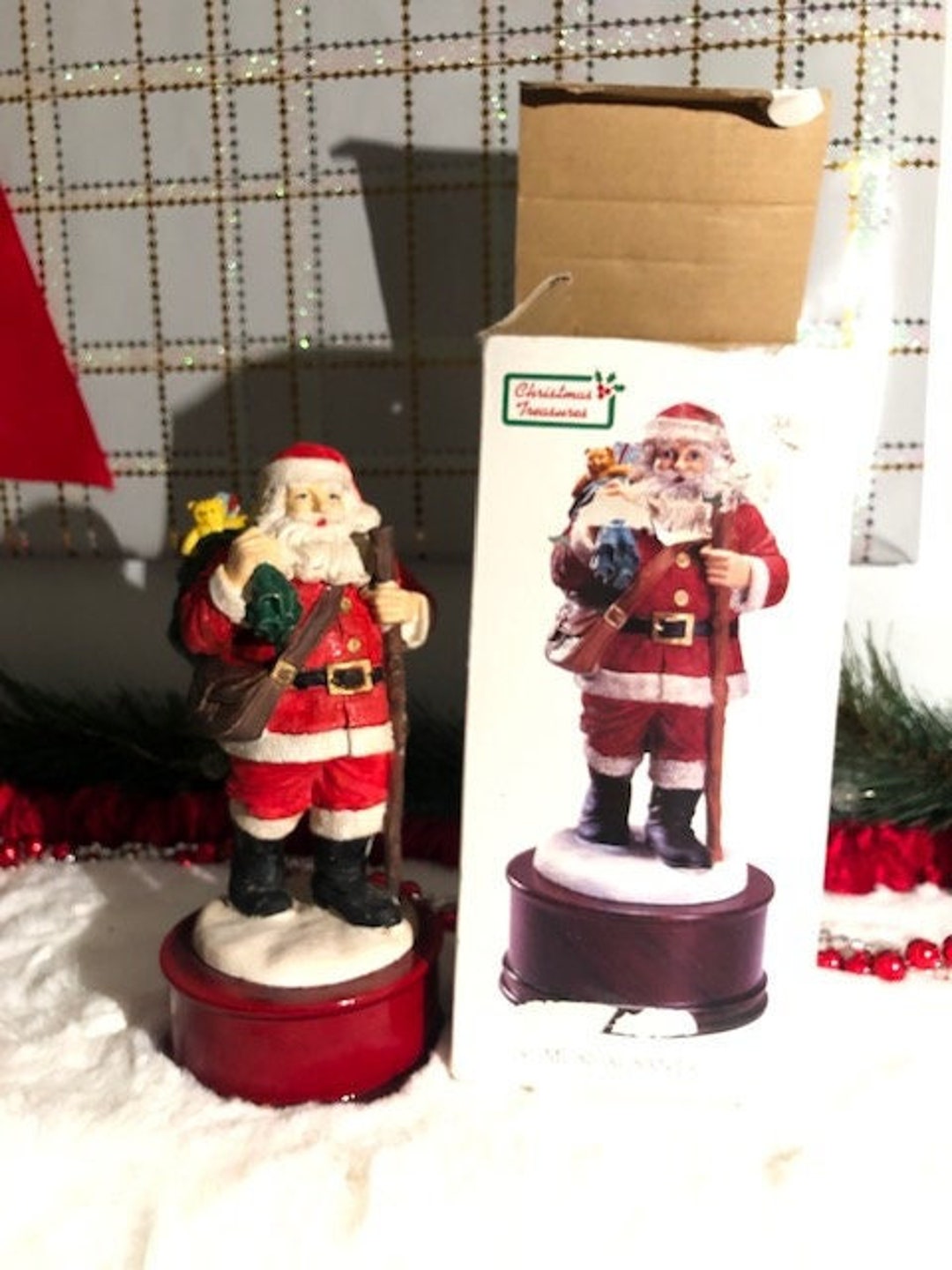 Vintage Ron Gordon 1990 Hand Painted Poly Santa Claus Wood Base Musical ...