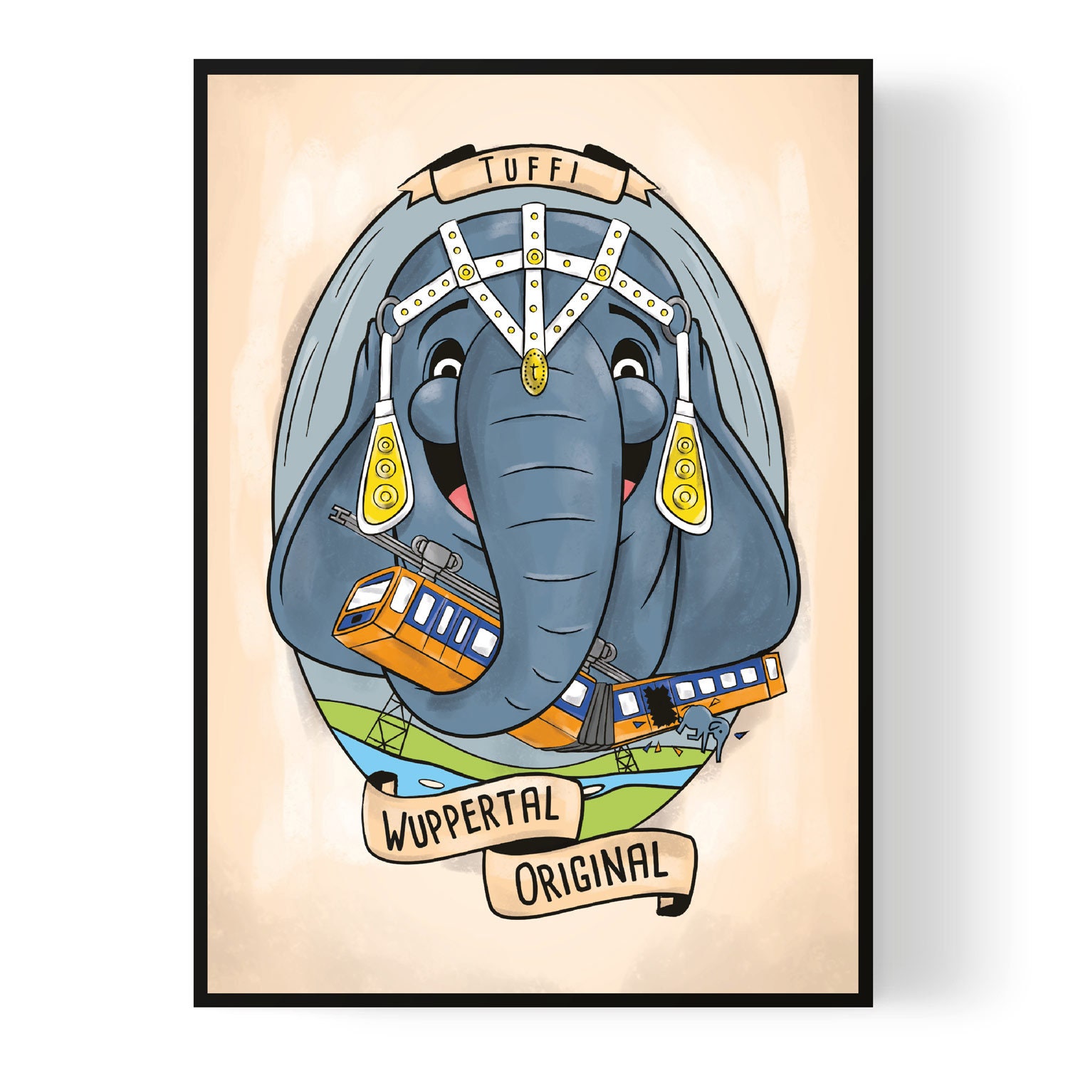 Art Print/poster Wuppertal Schwebebahn & Tuffi / Elephant A4 Wuppertal ...
