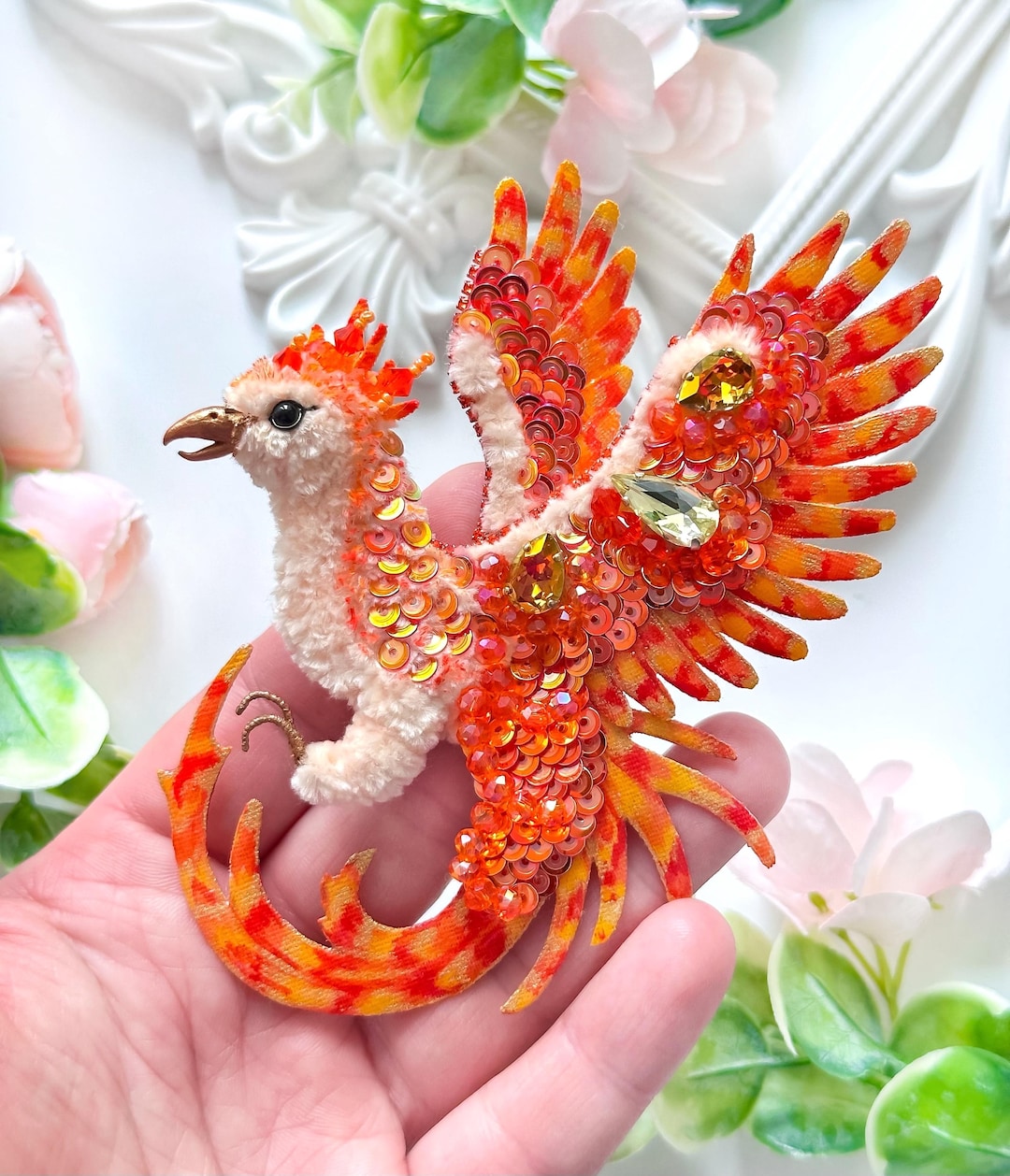 Hand Embroidered Phoenix Bird Brooch, Witchcraft Brooch, Magic - Etsy