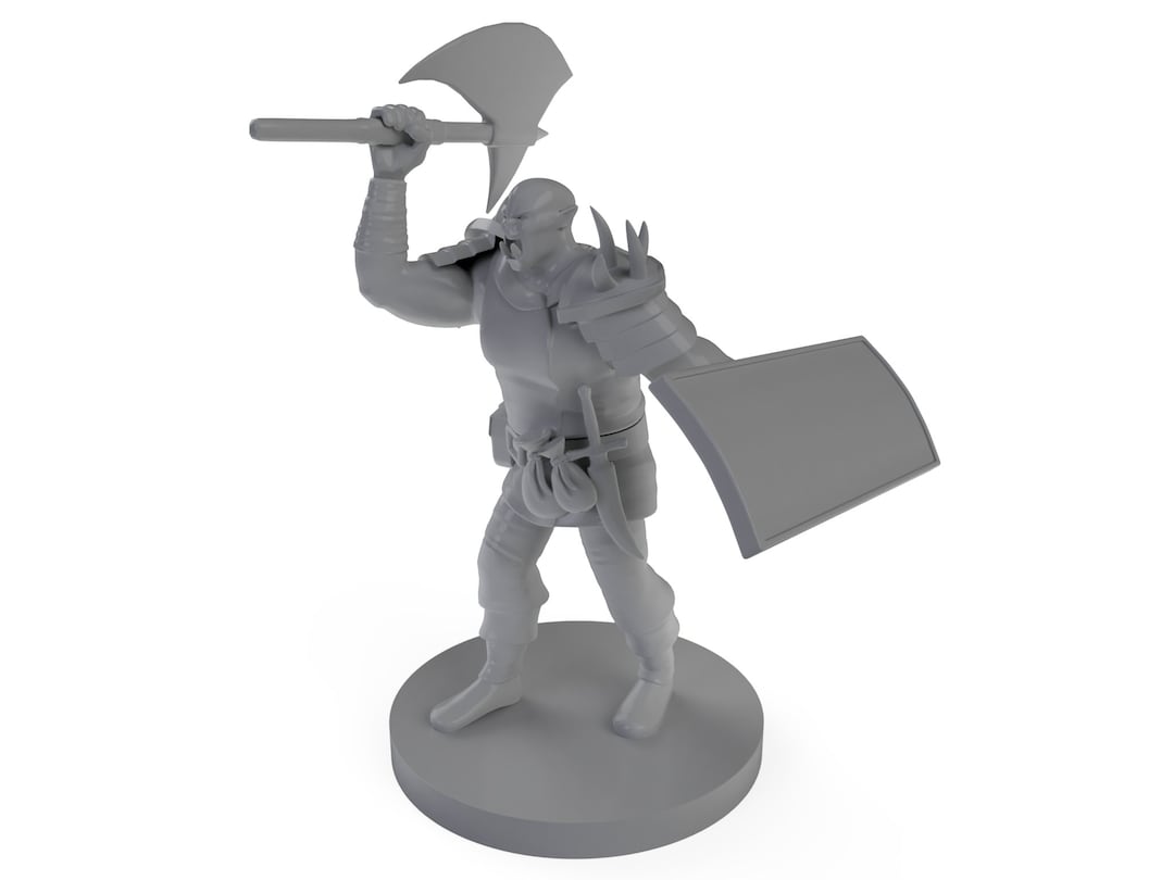 Half Orc Barbarian Axe and Tower Shield Tabletop DND Gaming Miniature ...