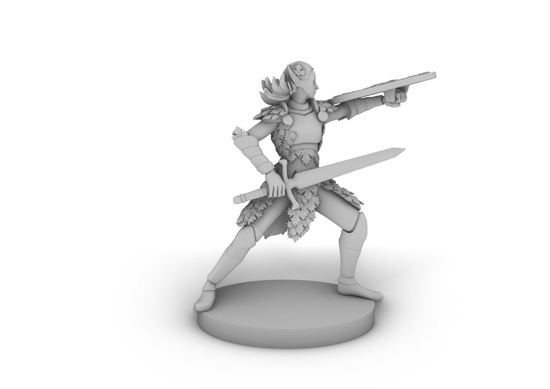 Female Eladrin Fighter Shield Bash Tabletop DND Gaming Miniature - Etsy