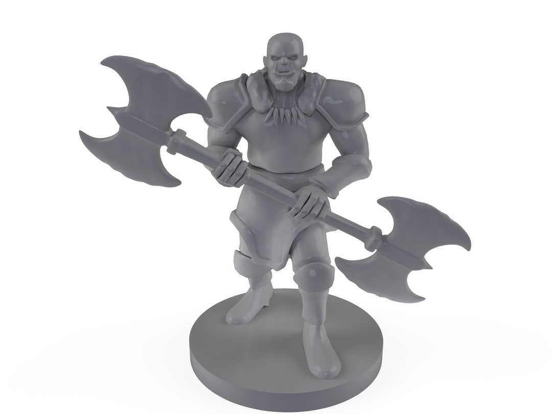 Half Orc Male Barbarian Double Axe Tabletop DND Gaming Miniature - Etsy
