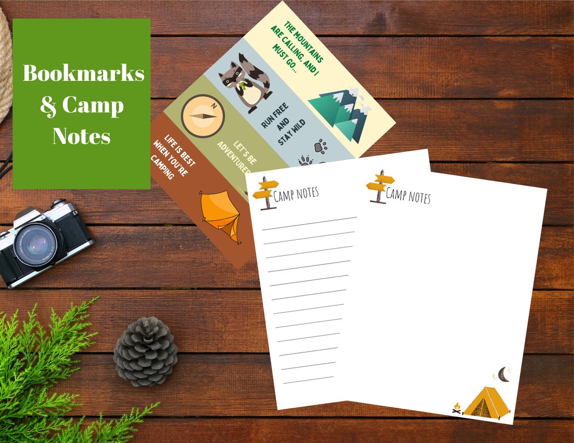 PRINTABLE Camping themed learning trackers/bookmarks/notes | Etsy