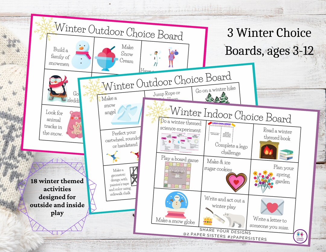 Printable Winter-themed Choice Boards, 18 Activities, Family Fun ...