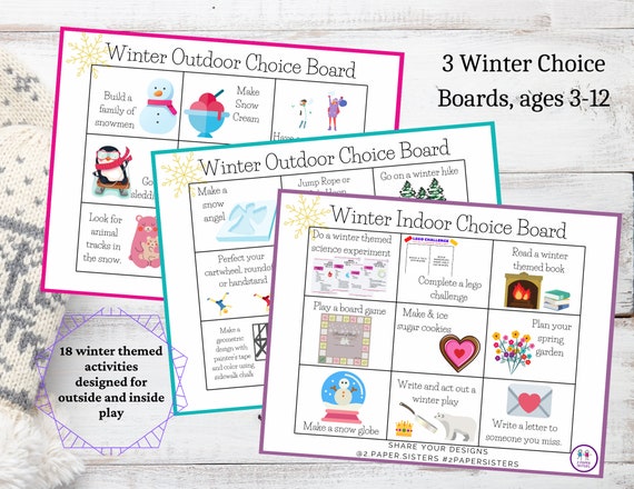 Printable Winter-themed Choice Boards 18 Activities Family - Etsy