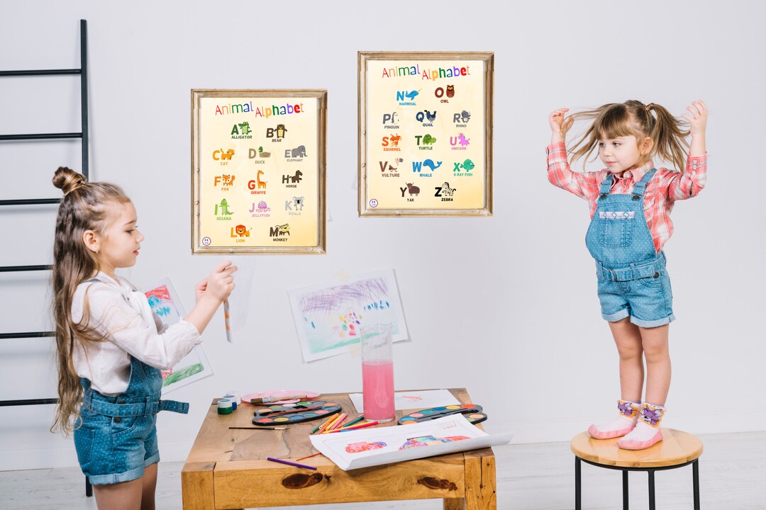 Active Alphabet Animal Poster and ABC Cards, Playroom, Wall Art, Child ...