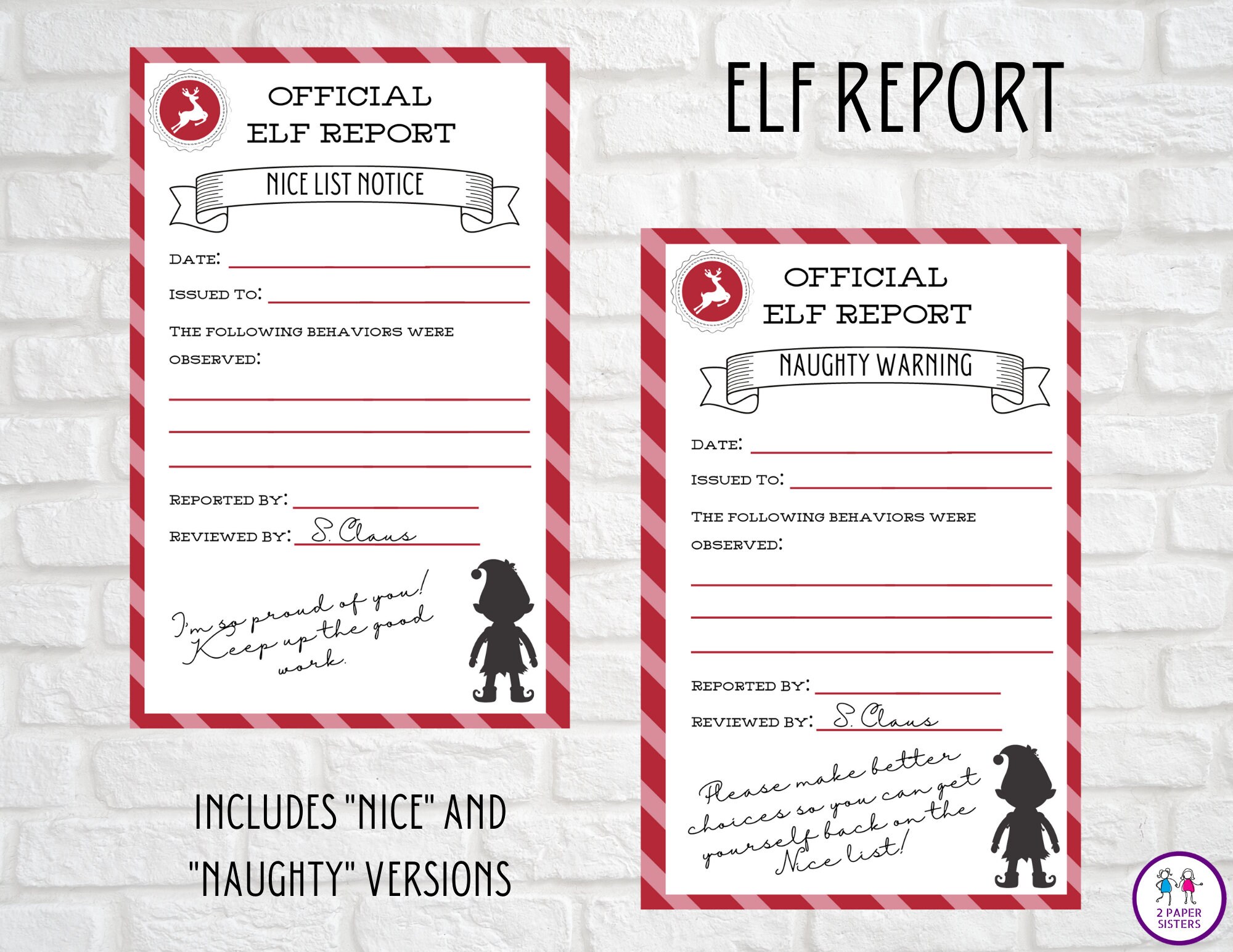 PRINTABLE Elf Report Behavior Report Christmas Santa - Etsy