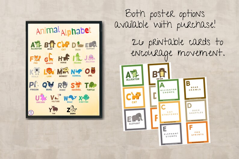 Active Alphabet Animal Poster and ABC Cards Playroom Wall - Etsy
