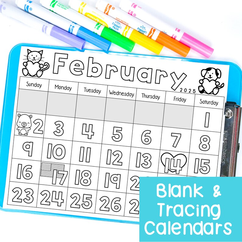 February Calendar 2025 Printable Calendar Tracing Worksheet, Traceable ...