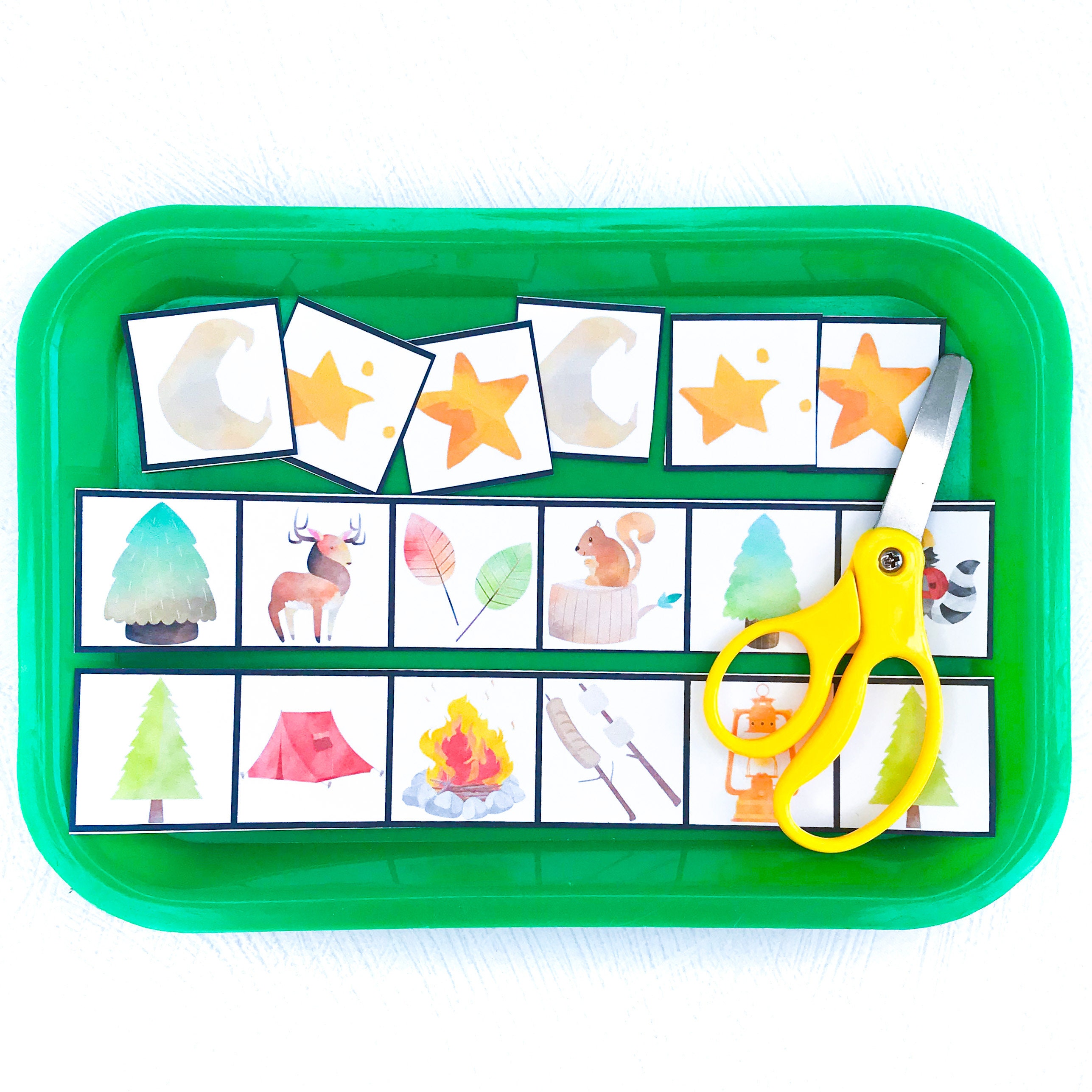 Preschool Cutting Strips, Camping Printable for Preschool, Camping Unit ...