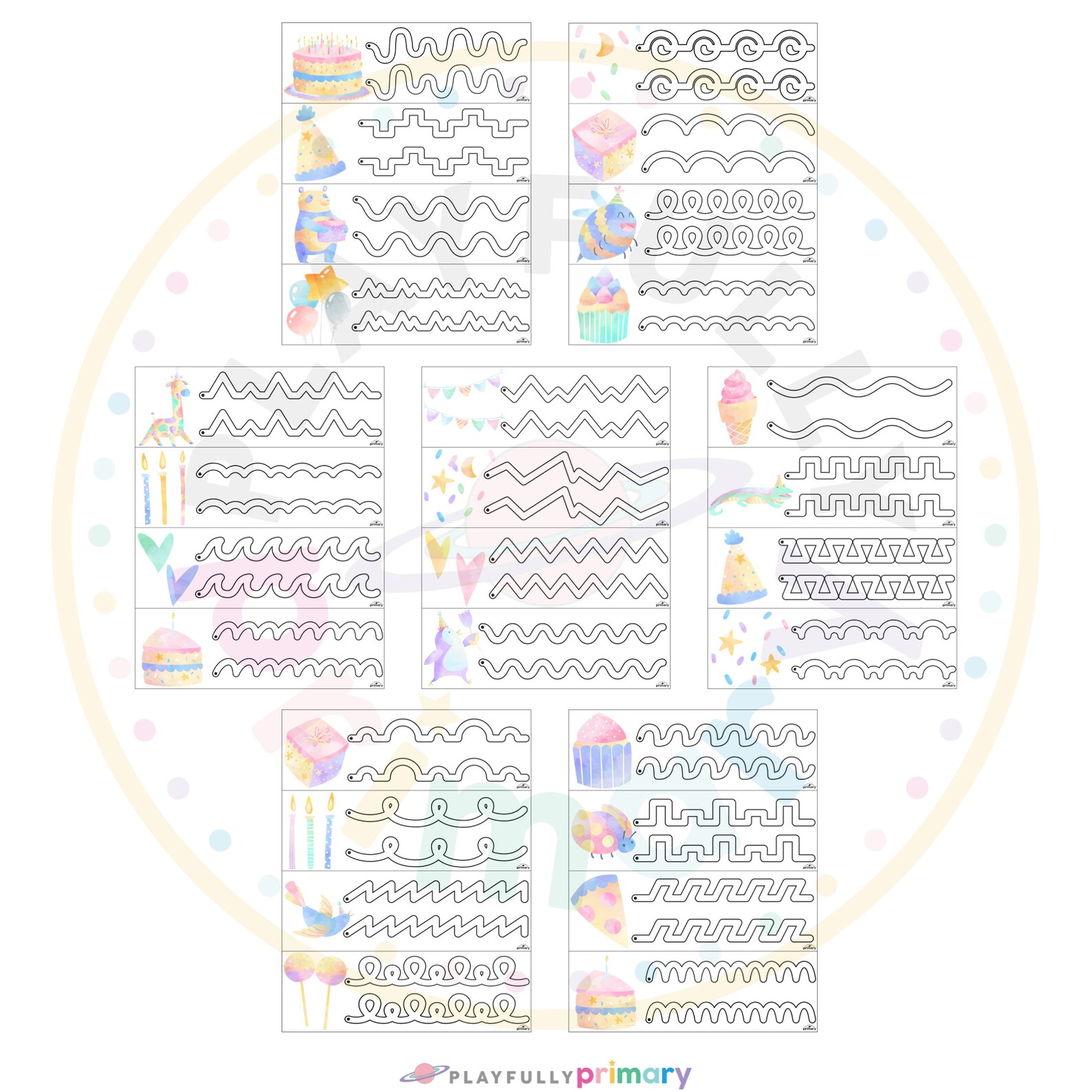 Birthday Line Tracing, Prewriting Fine Motor Tracing Worksheets ...