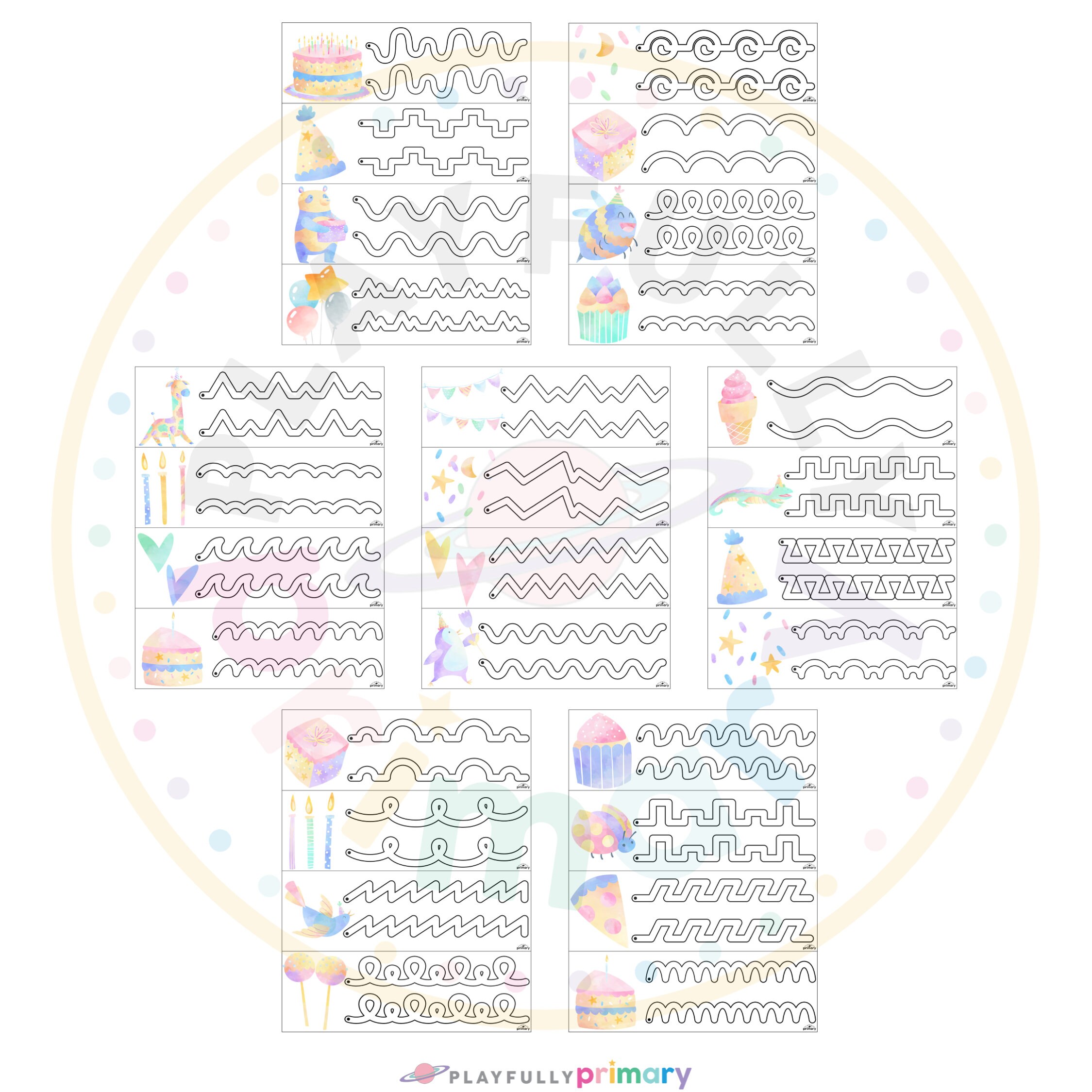 Birthday Line Tracing, Prewriting Fine Motor Tracing Worksheets ...