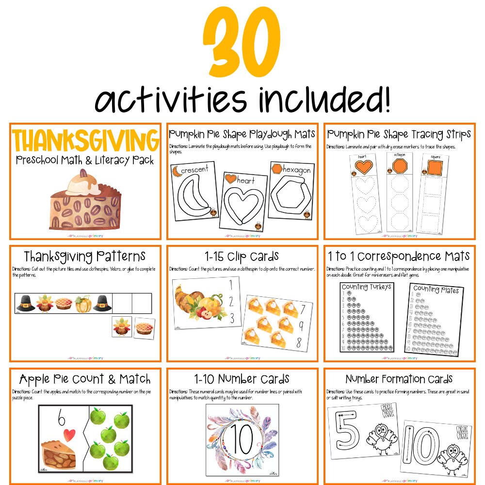 Thanksgiving Preschool Printable Unit, November Math and Literacy ...