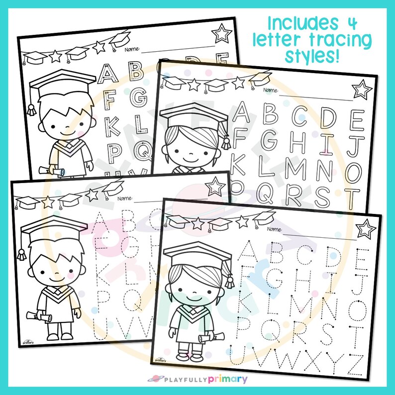 Graduation Alphabet Tracing Worksheets | Preschool Letter Formation ...
