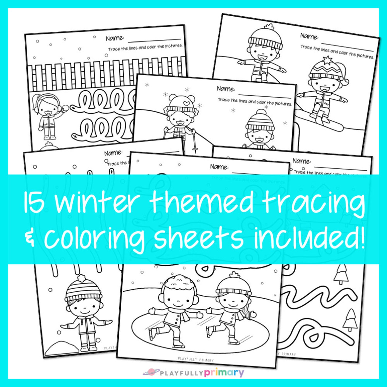 Winter Line Tracing & Coloring Worksheets January Homeschool | Etsy