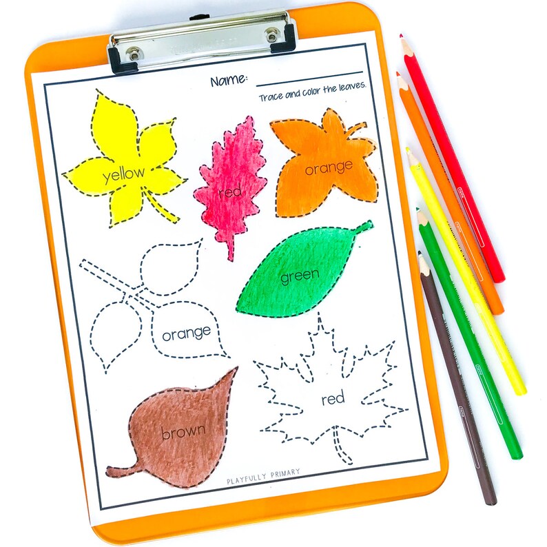 Leaf Coloring Page - Fall Tracing Practice - Fall Leaves Unit Study ...