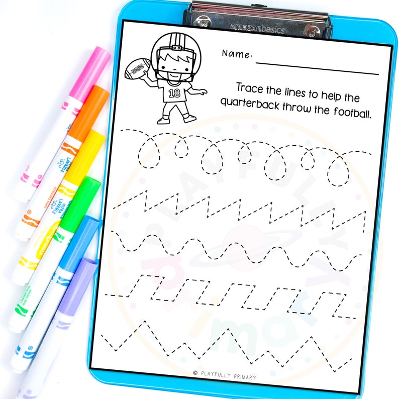 Football Line Tracing Worksheet, Pre Handwriting Tracing Printables ...