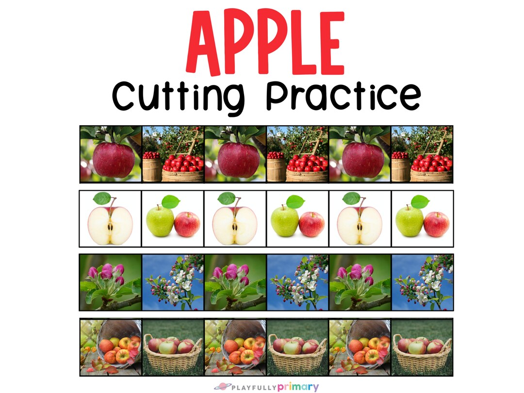 Apple Scissor Skills Printable Cutting Practice Strips, Montessori ...