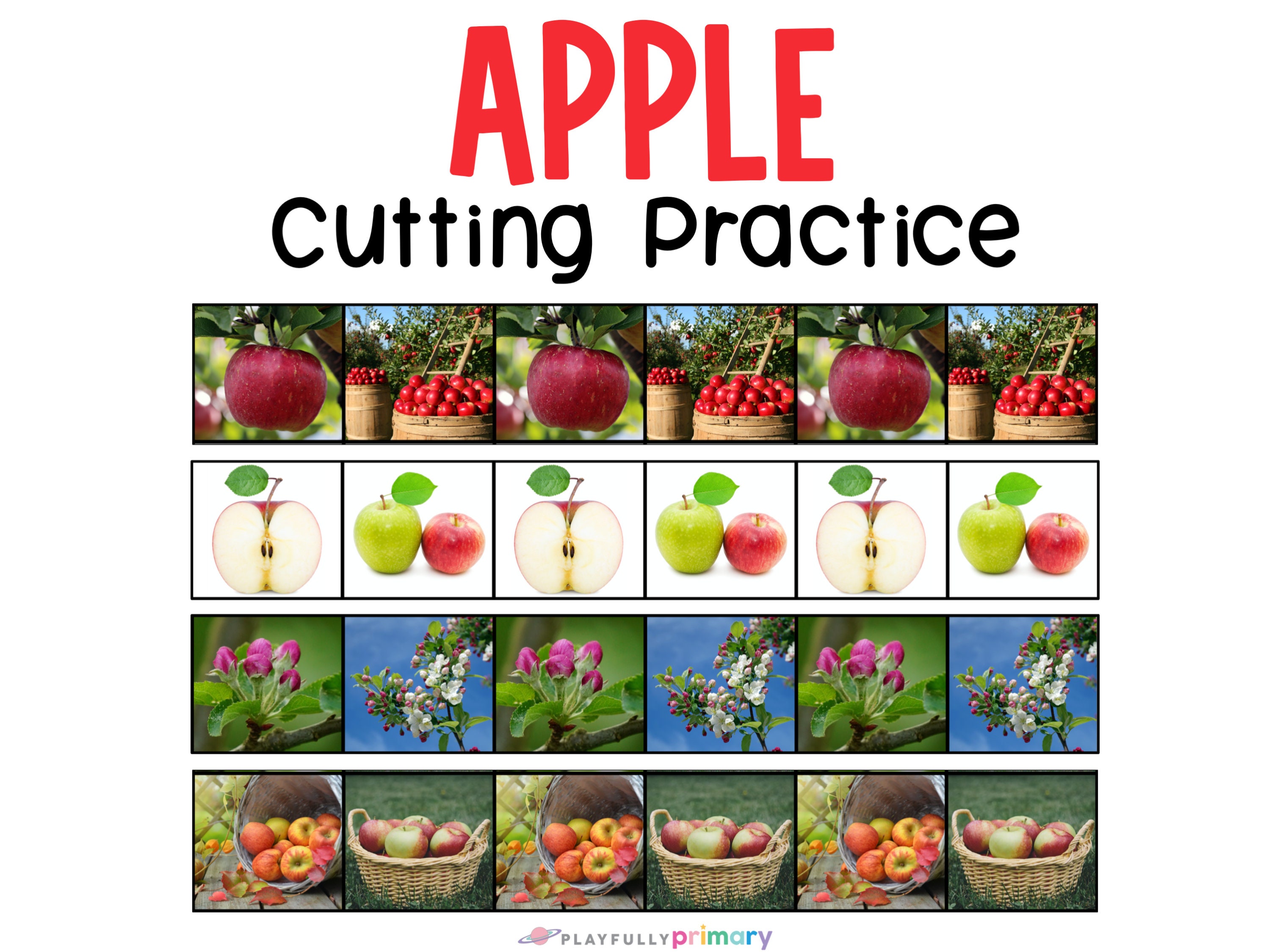 Apple Scissor Skills Printable Cutting Practice Strips, Montessori ...