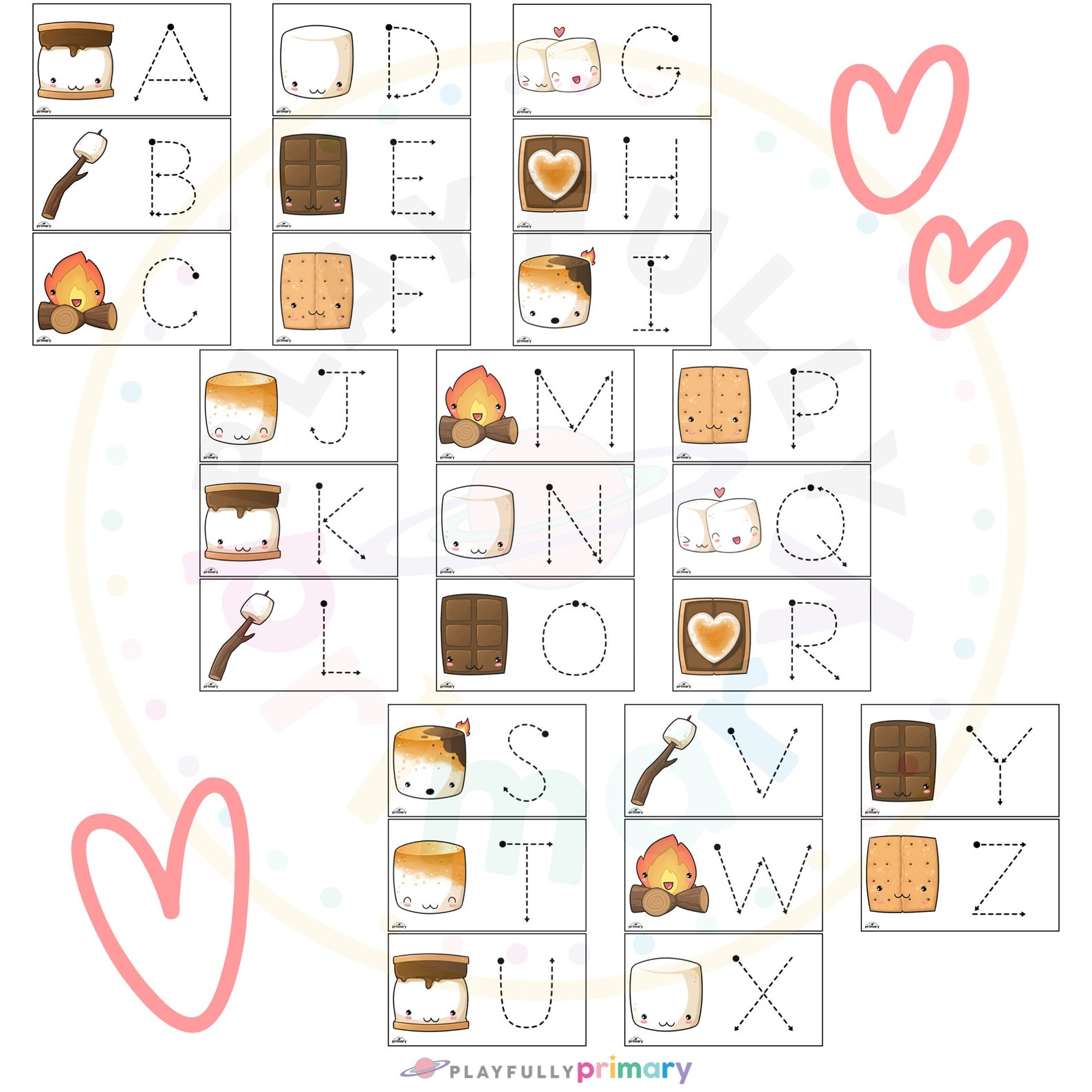 Letter Tracing Printable Smores, Alphabet Tracing Flashcards, Camping ...