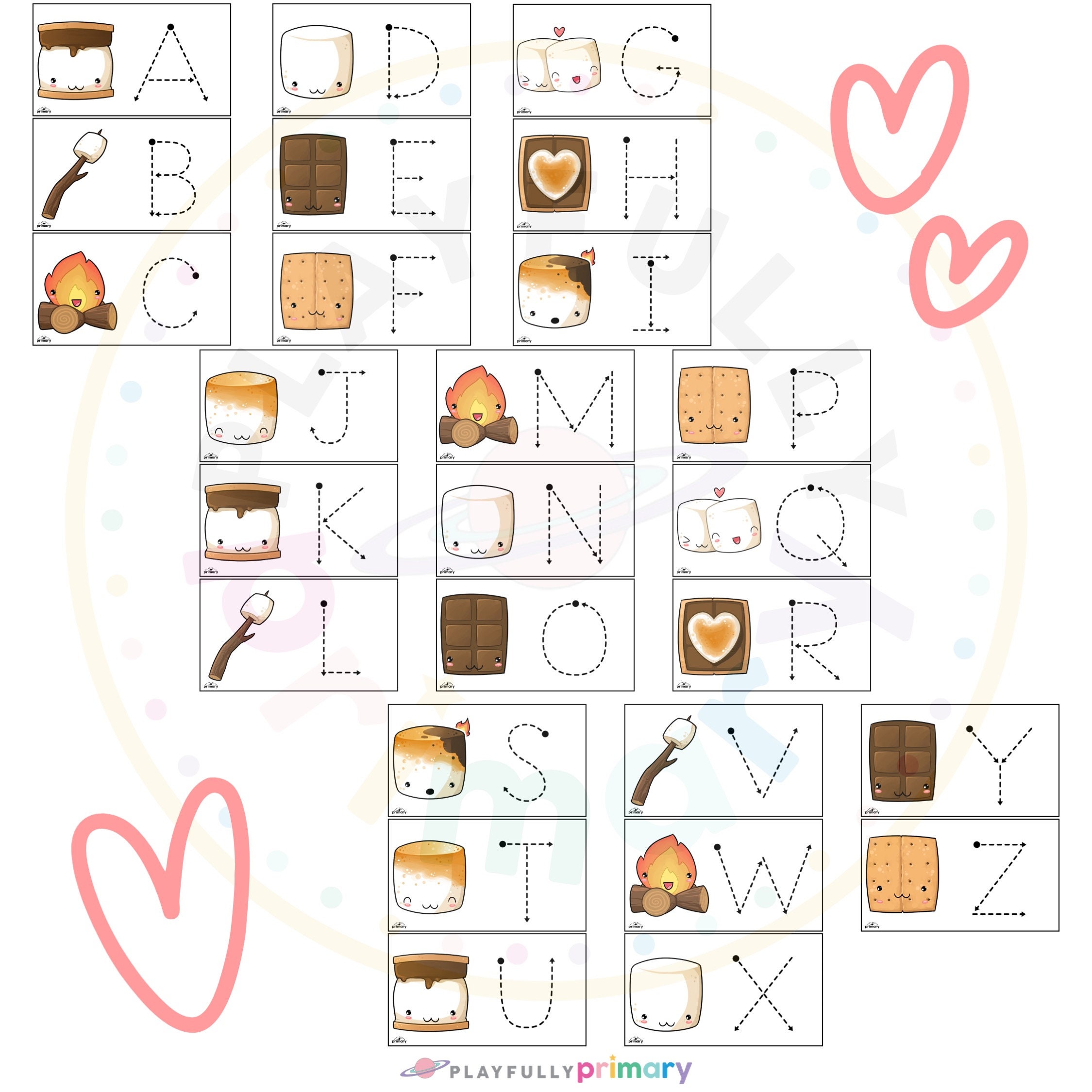 Letter Tracing Printable Smores, Alphabet Tracing Flashcards, Camping ...