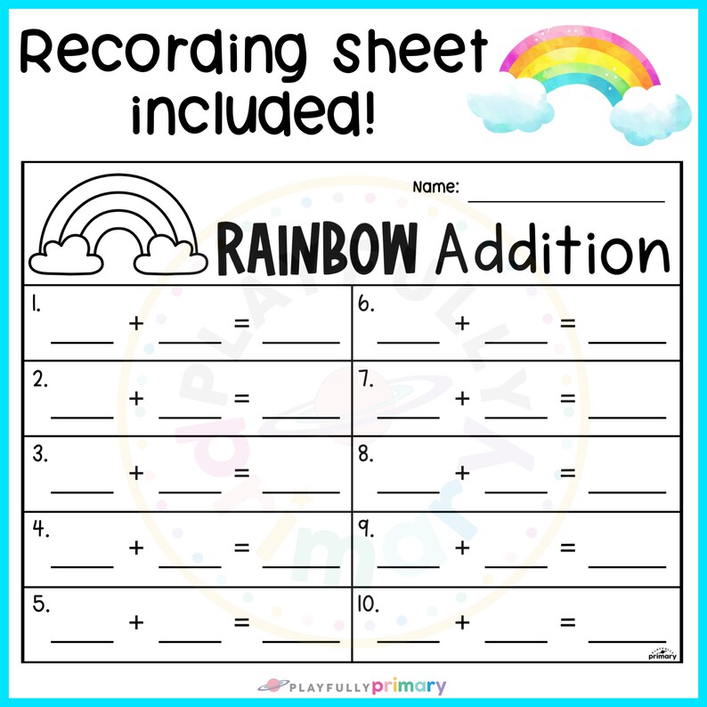 Rainbow Playdough Addition Frames Addition to 10 Activity & Worksheet ...