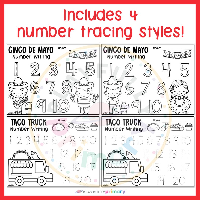 Cinco De Mayo Number Tracing Coloring Sheets, Preschool Worksheet ...