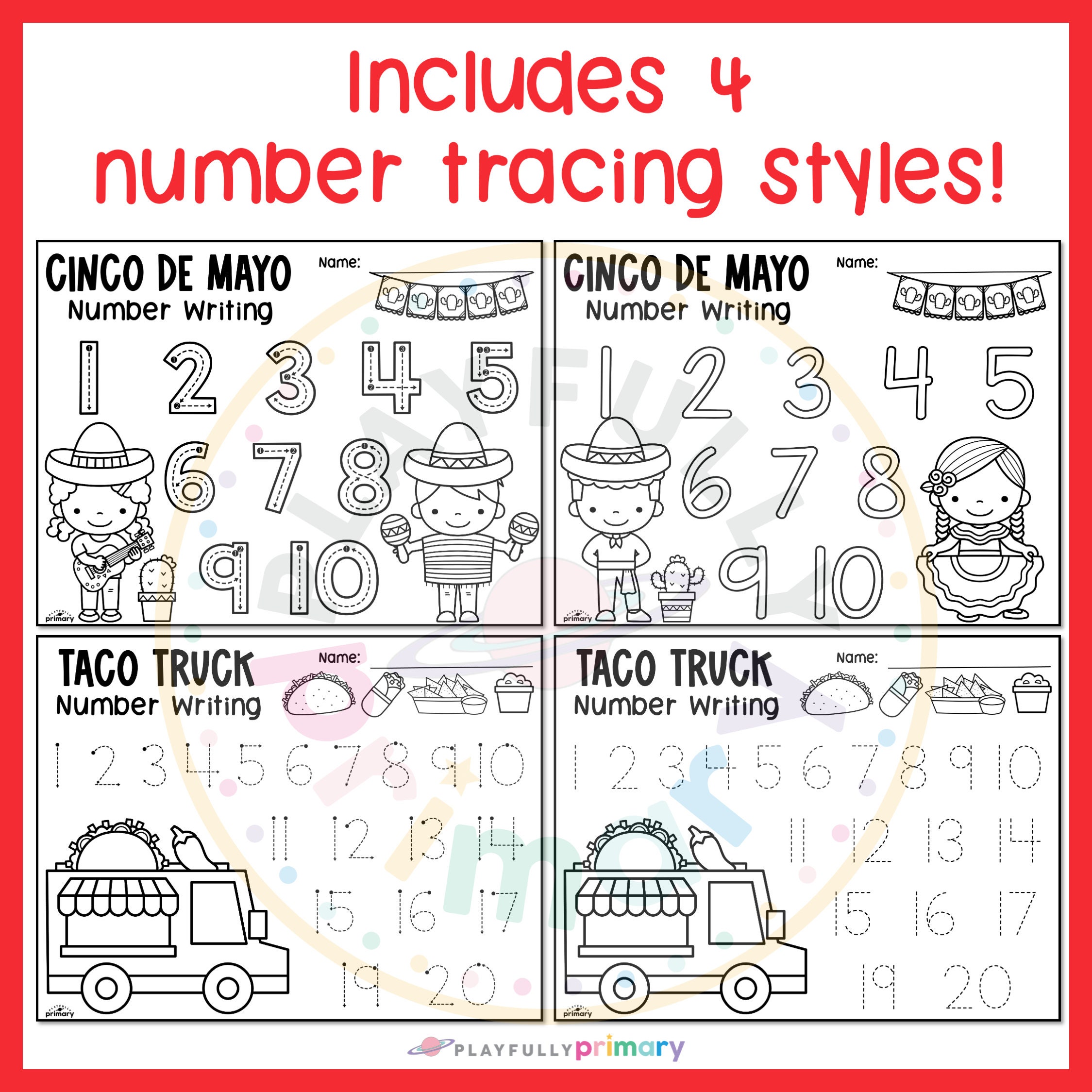 Cinco De Mayo Number Tracing Coloring Sheets, Preschool Worksheet ...