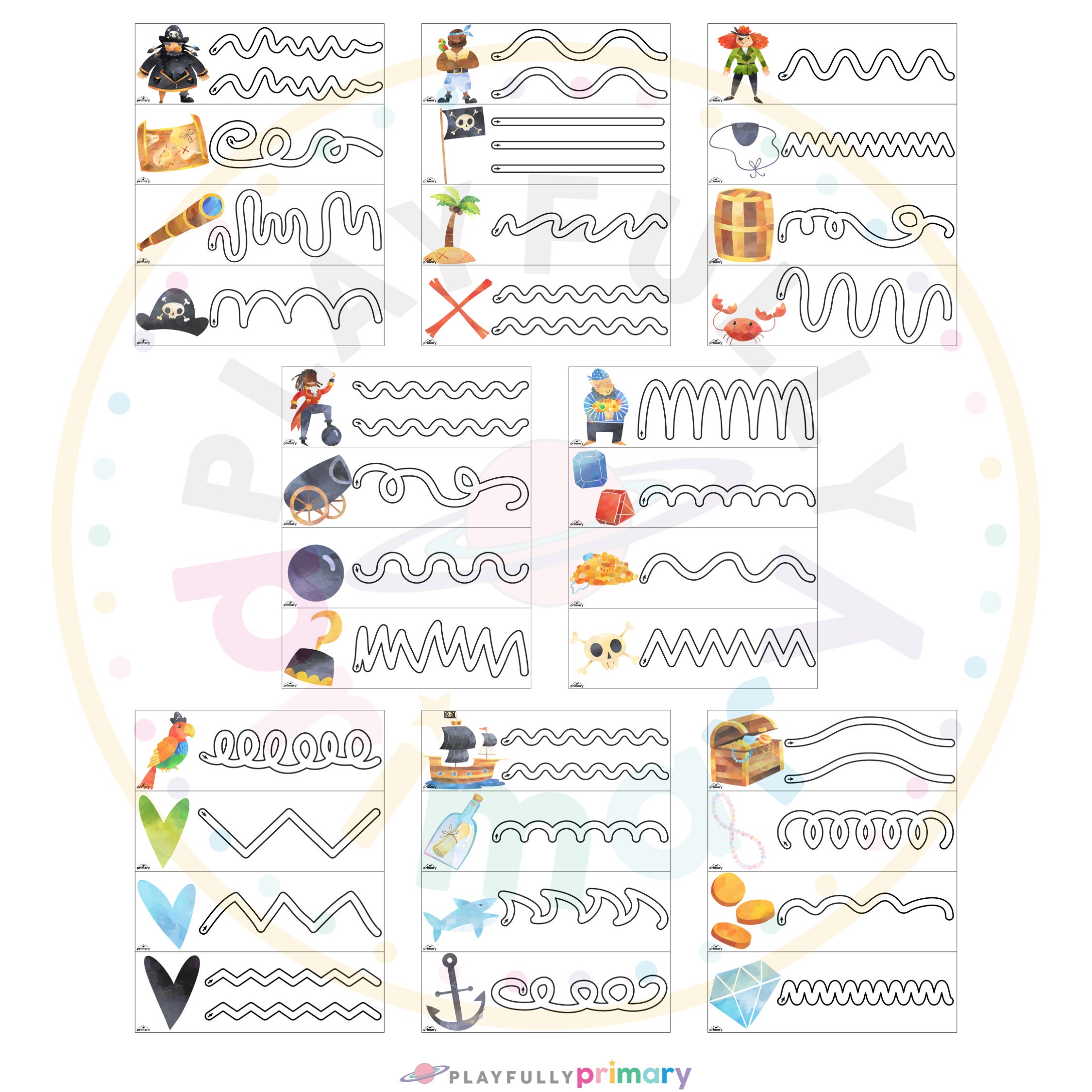 Pirate Line Tracing Cards Fine Motor Printables, Fine Motor Skills ...