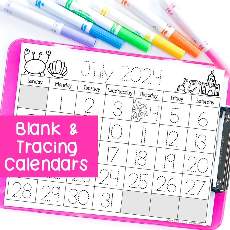 July Calendar 2024 Printable Calendar Tracing Worksheets, Calendar ...