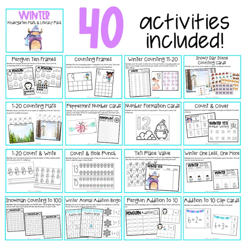 Kindergarten Winter Activities Printable - Winter Homeschool Bundle - Etsy