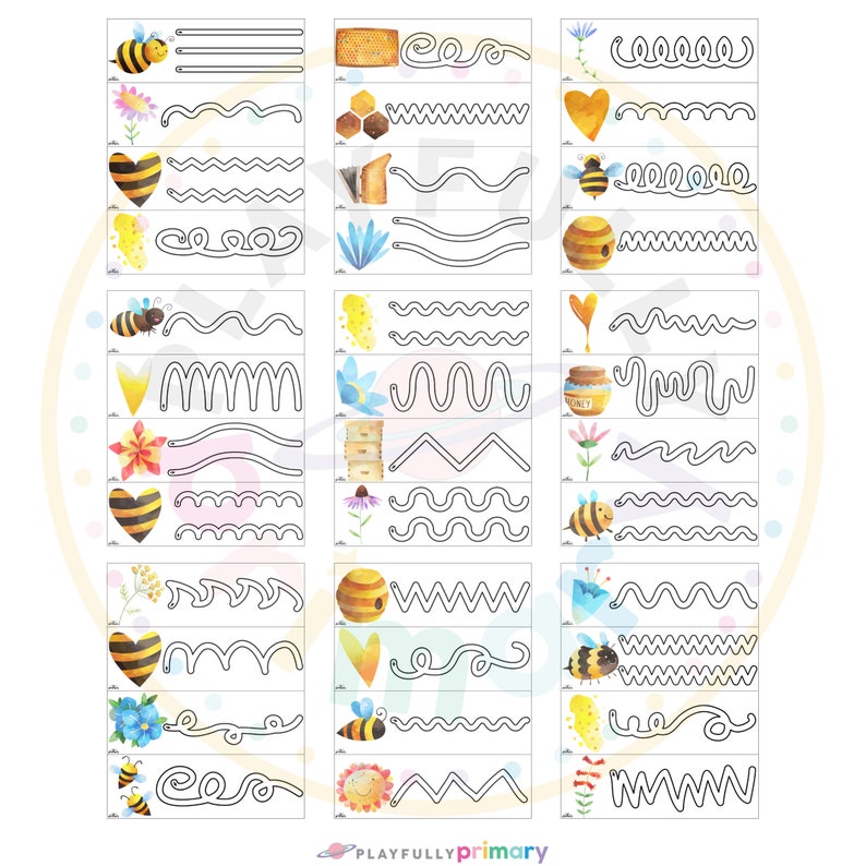 Preschool Bee Activity | Printable Tracing Lines Practice Cards ...