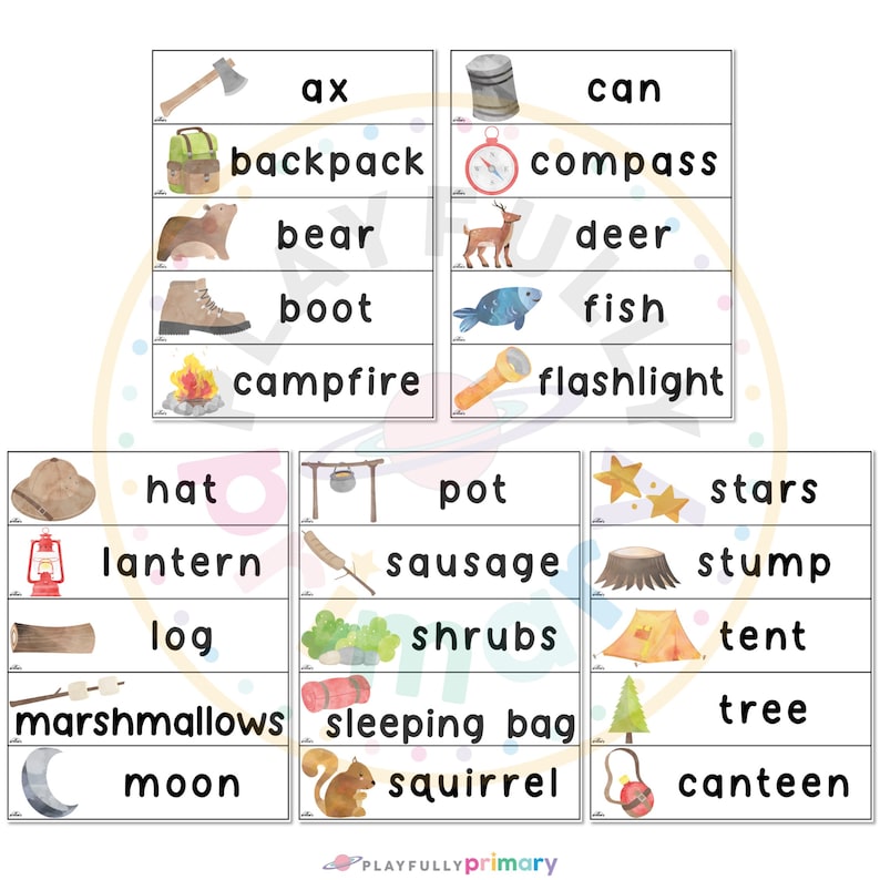 Camping Unit Study Vocabulary Cards, Kids Camping Activities, Camping ...