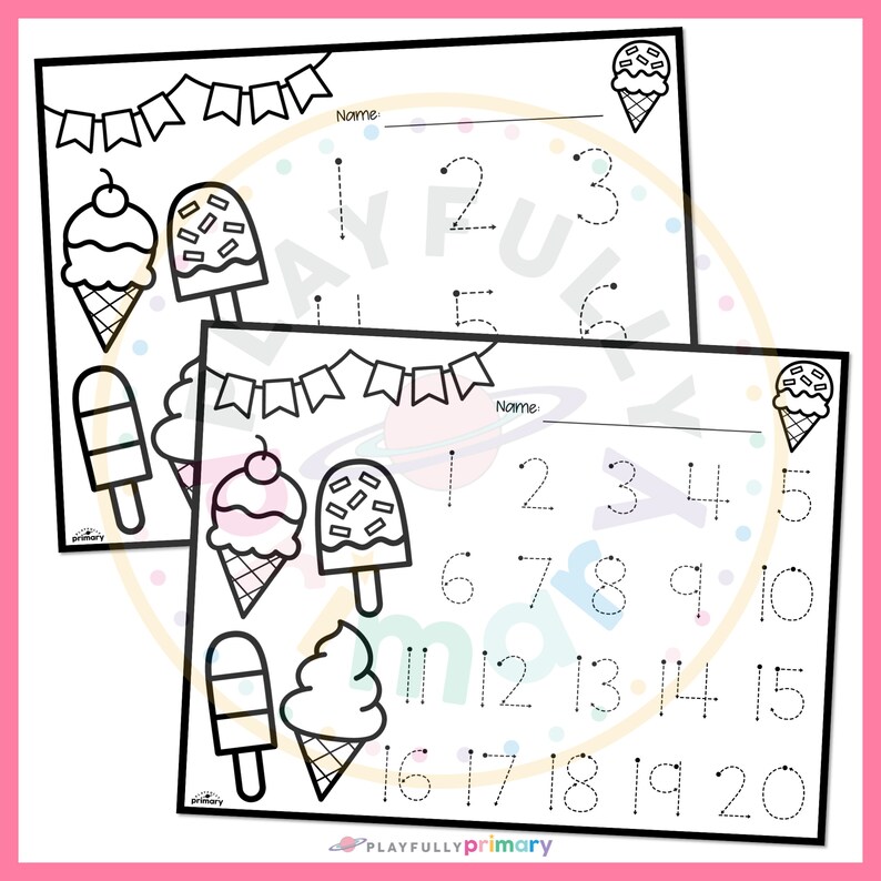 Number Tracing Printable, Kindergarten Number Tracing Worksheet, Summer ...