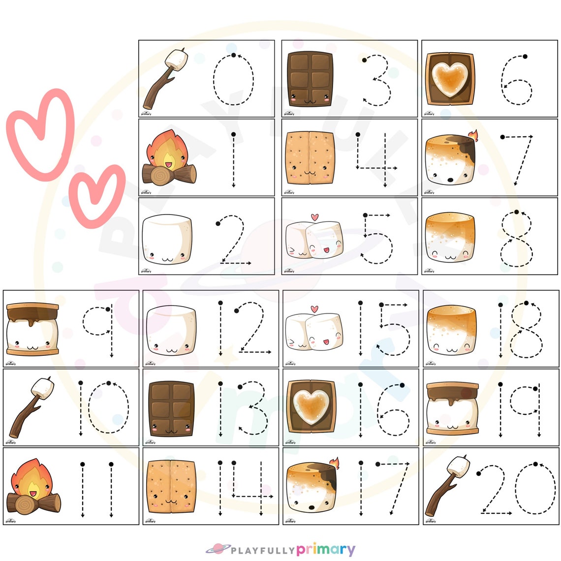 Number Tracing Smores Numbers Flashcards, Camping Preschool Theme ...
