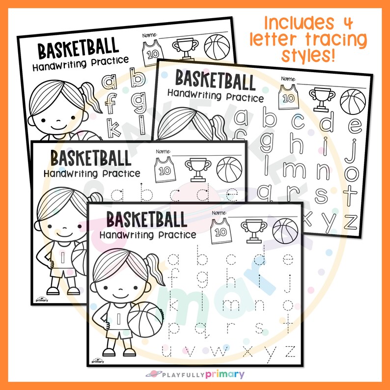 Basketball Activity Sheet Printable Tracing Worksheet, Handwriting ...
