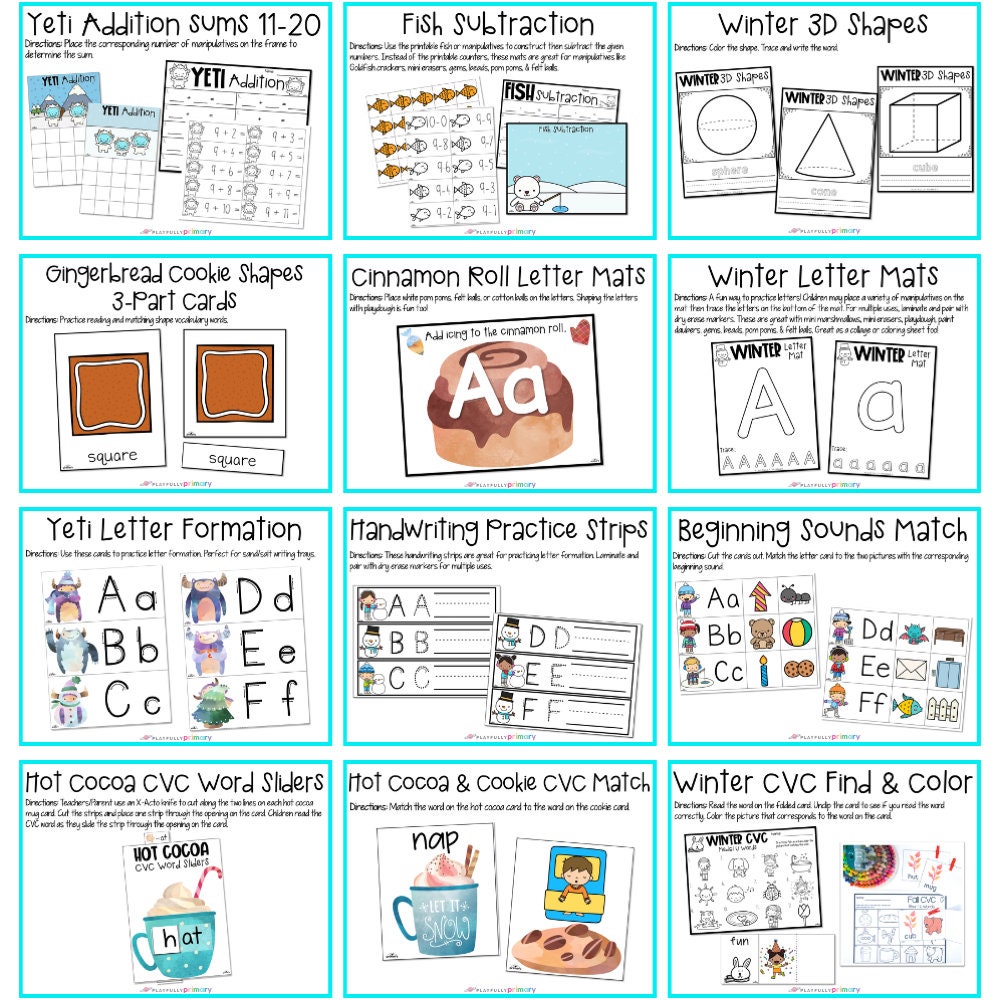 Kindergarten Winter Activities Printable - Winter Homeschool Bundle - Etsy