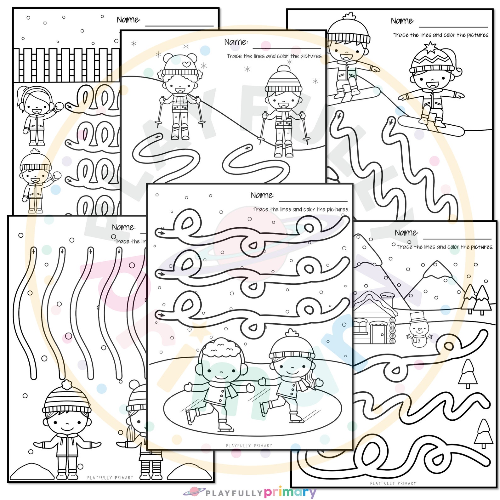 Winter Line Tracing Coloring Worksheets Pre-writing Skills - Etsy