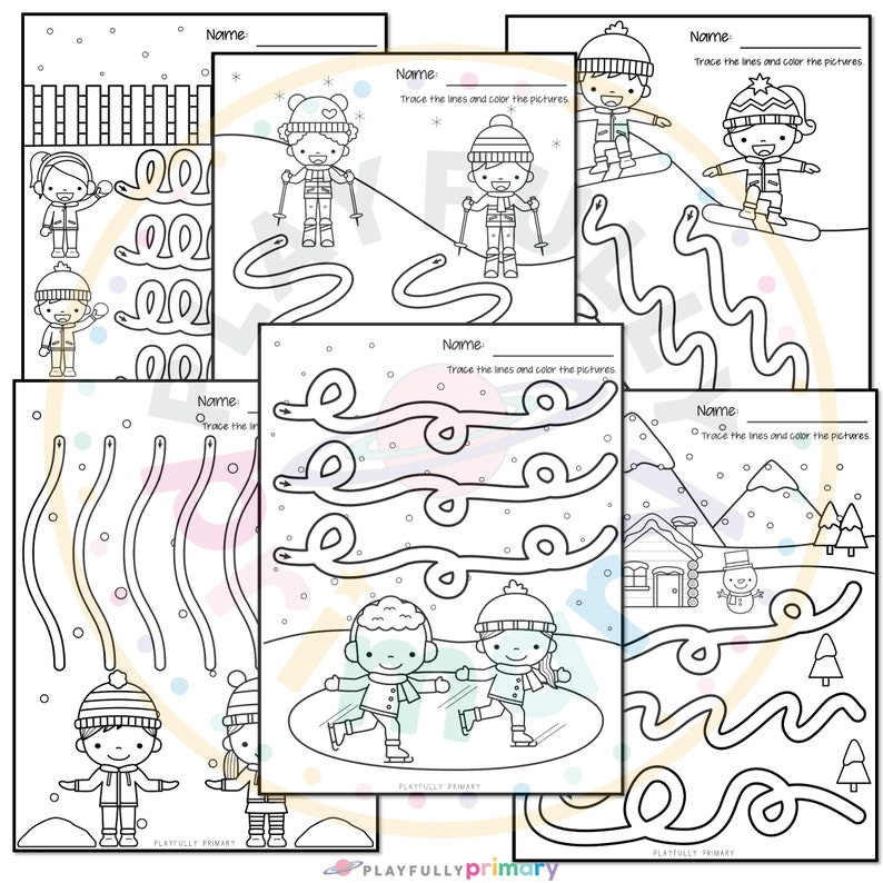 Winter Line Tracing Coloring Worksheets Pre-writing Skills Tracing ...