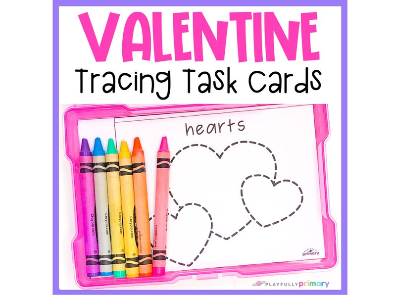 Valentine's Day Tracing Practice & Coloring Task Box Cards - February ...