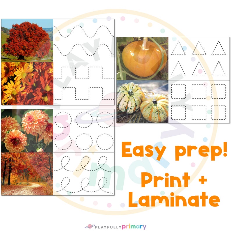 Fall Tracing Worksheets, Tracing Lines and Shapes, Fall Preschool ...