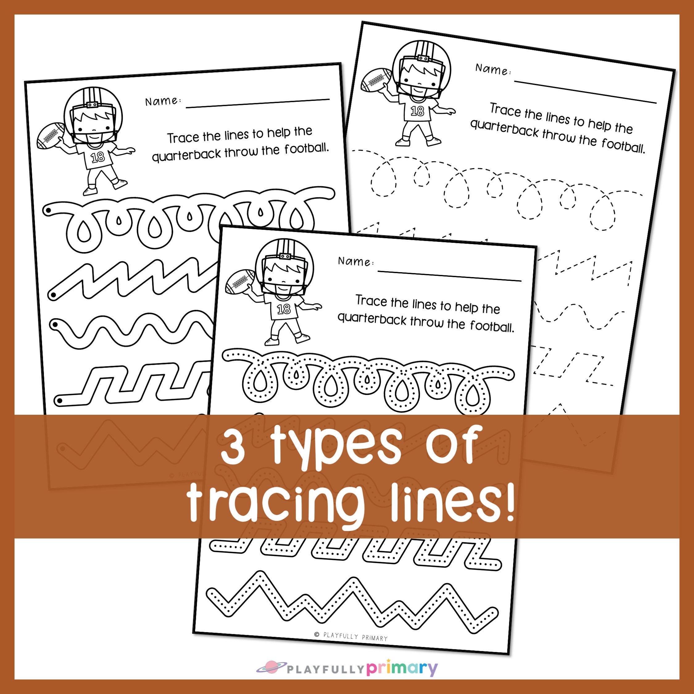 Football Line Tracing Worksheet, Pre Handwriting Tracing Printables ...